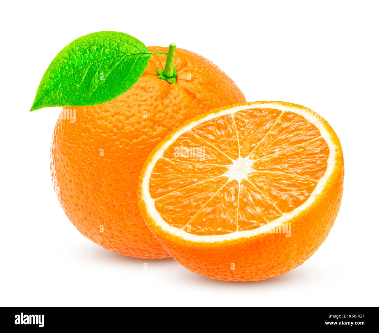 One whole orange fruit and half isolated on white Stock Photo - Alamy