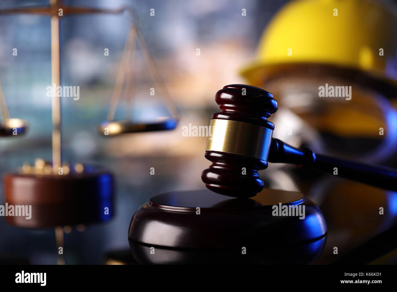 Law theme. Construction law's symbols - helmet and gavel Stock Photo ...