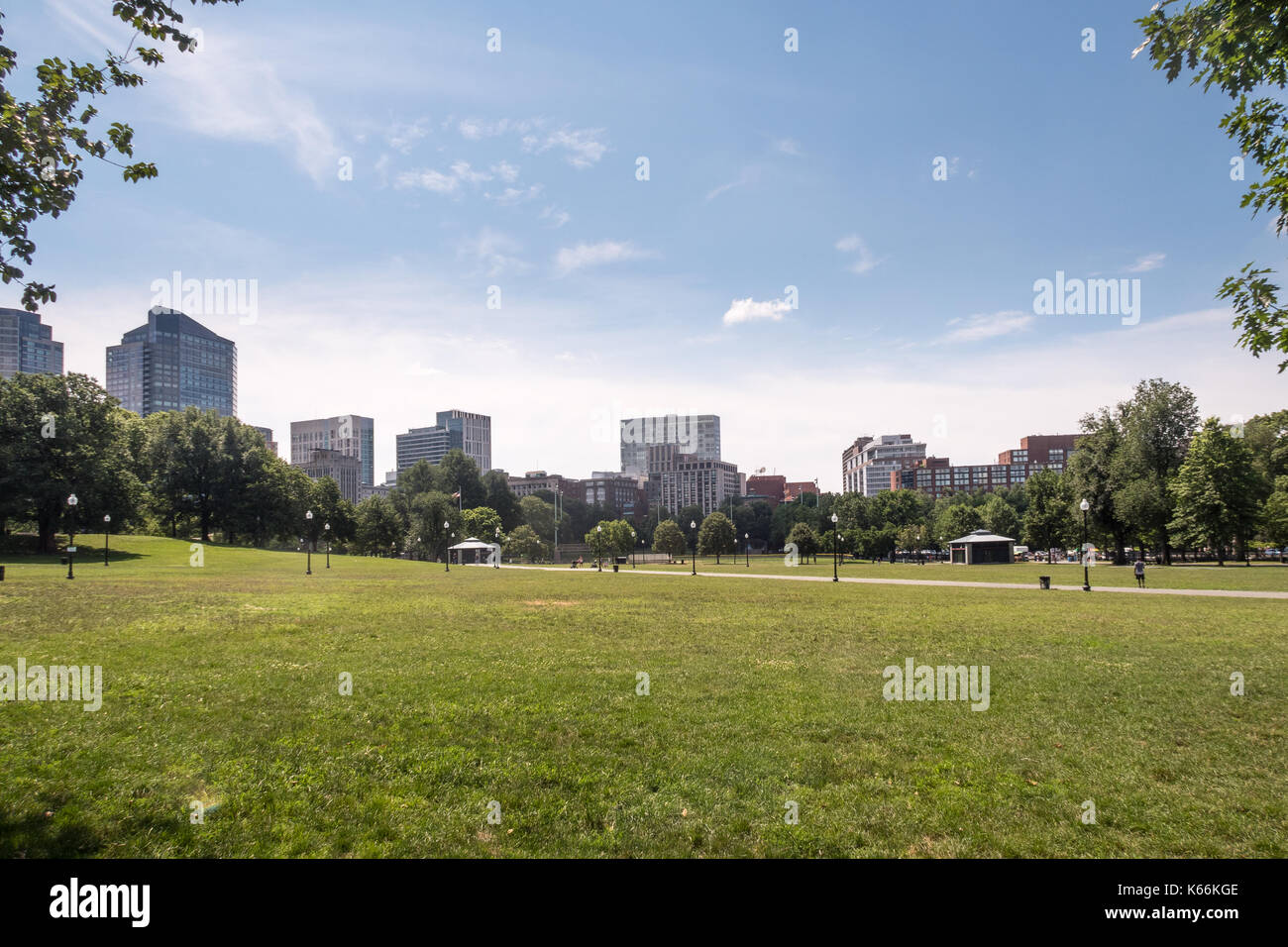 Boston Common and city skyline for the start of the Freedom Trail USA ...