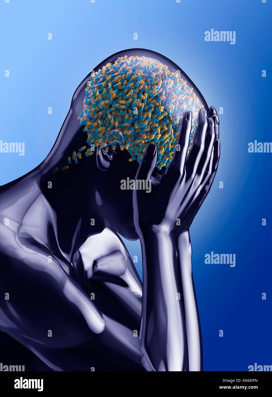 Figure with pills in head, illustration Stock Photo - Alamy