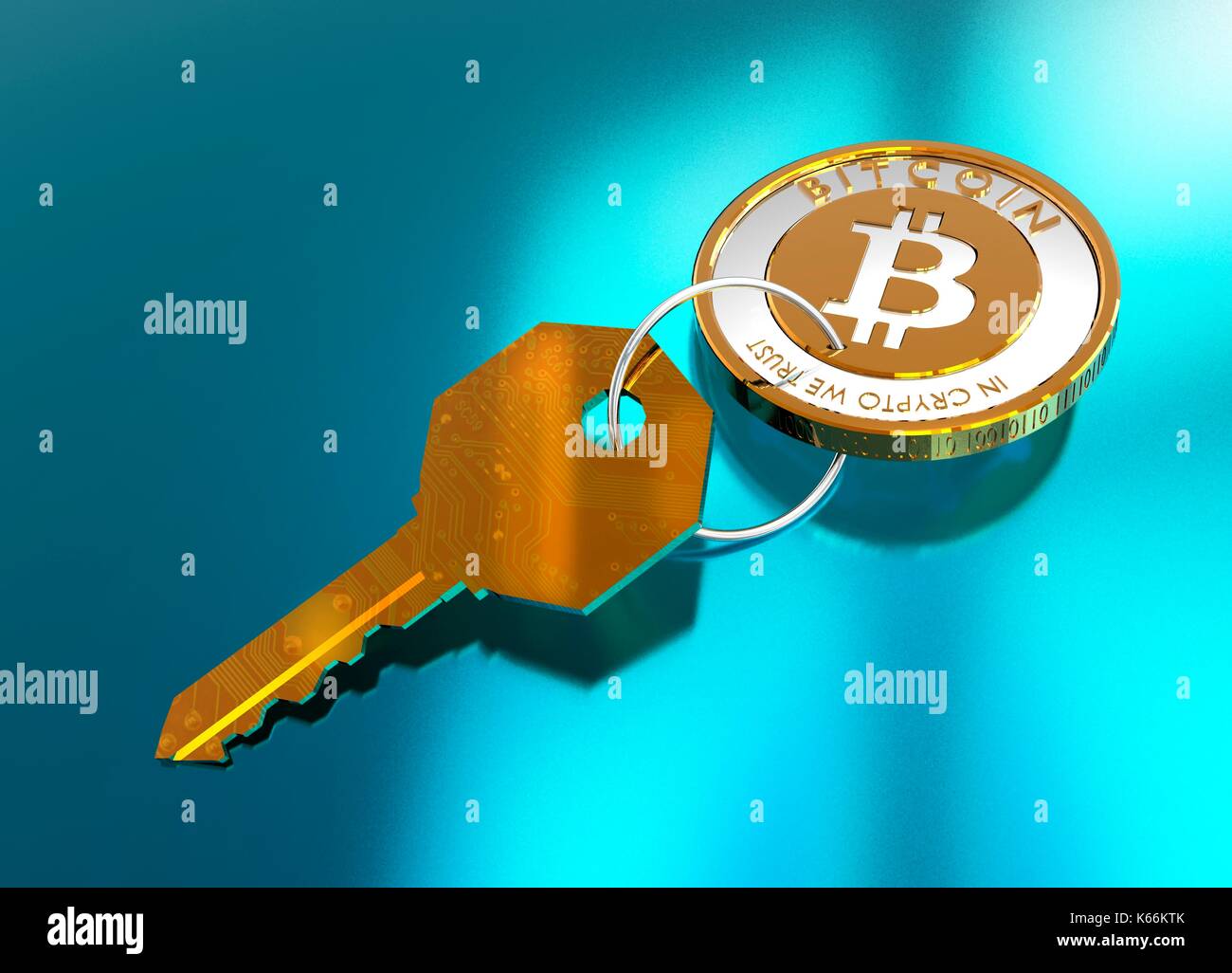 Bitcoin and key, illustration Stock Photo - Alamy