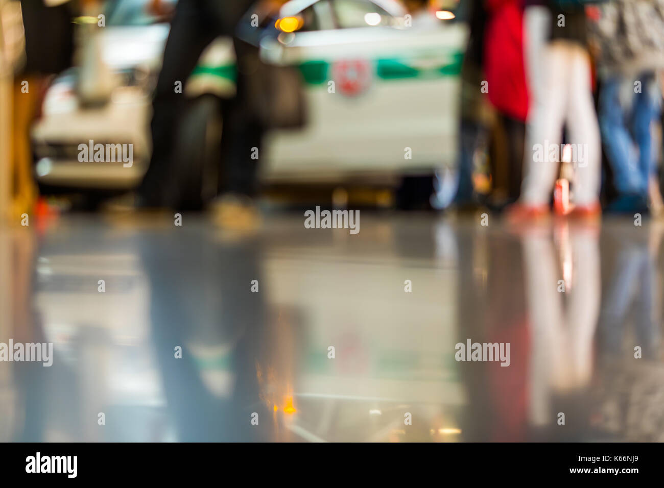 Abstract blurred background - police vehicle on a shopping mall in ...