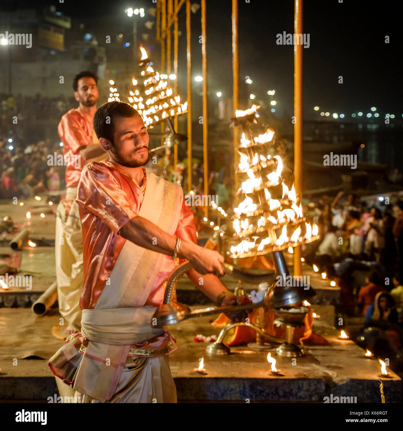 VARANASI, INDIA - CIRCA NOVEMBER 2016: Young pandits performing the ...