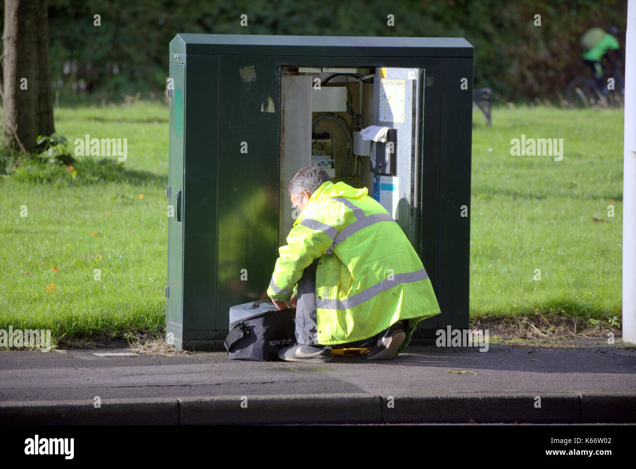 maintenance engineer fixing telephone cables box street sidewalk Stock ...