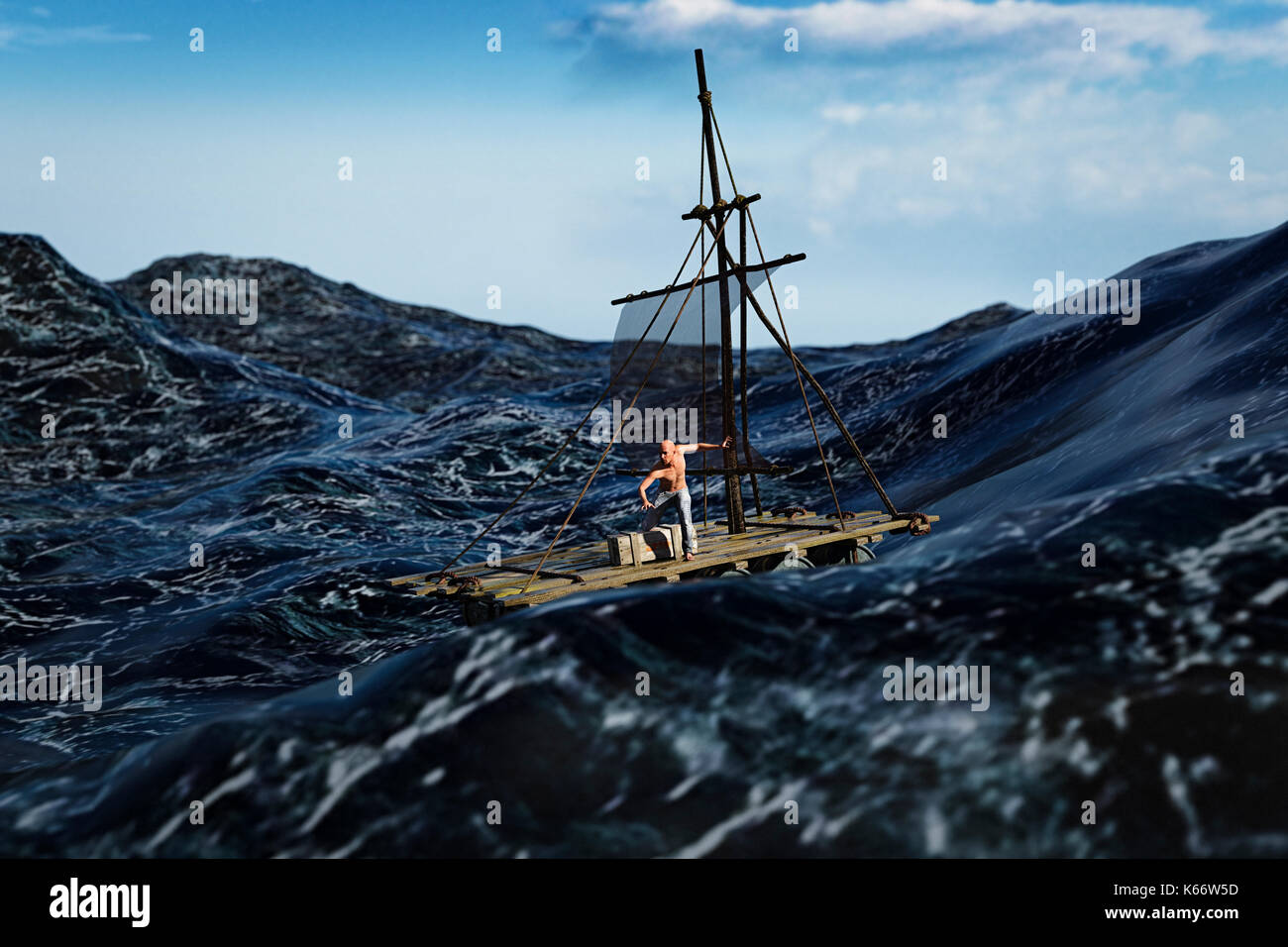 Man sailing on a raft in stormy ocean Stock Photo - Alamy