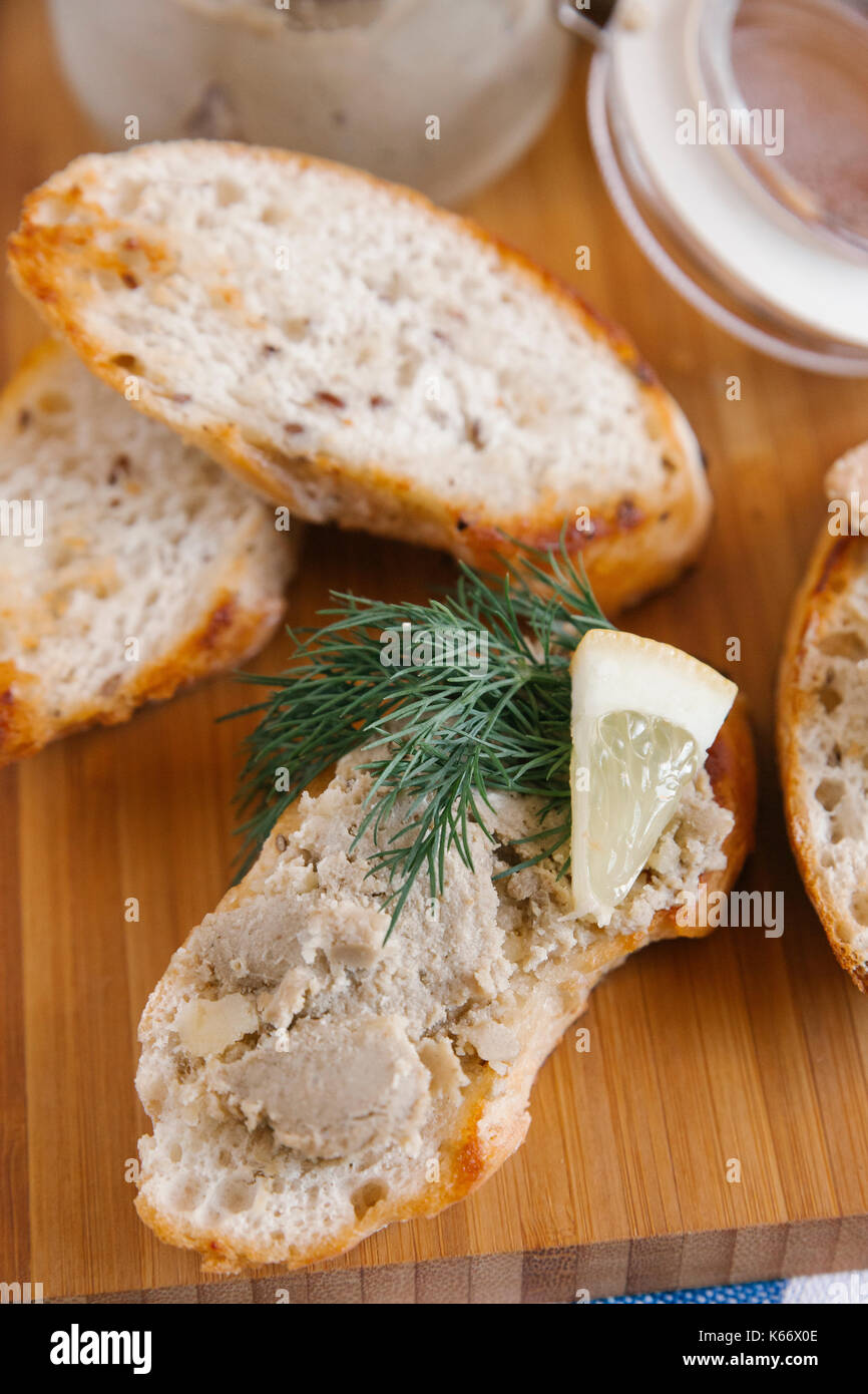 Liver paste on slice of bread Stock Photo - Alamy