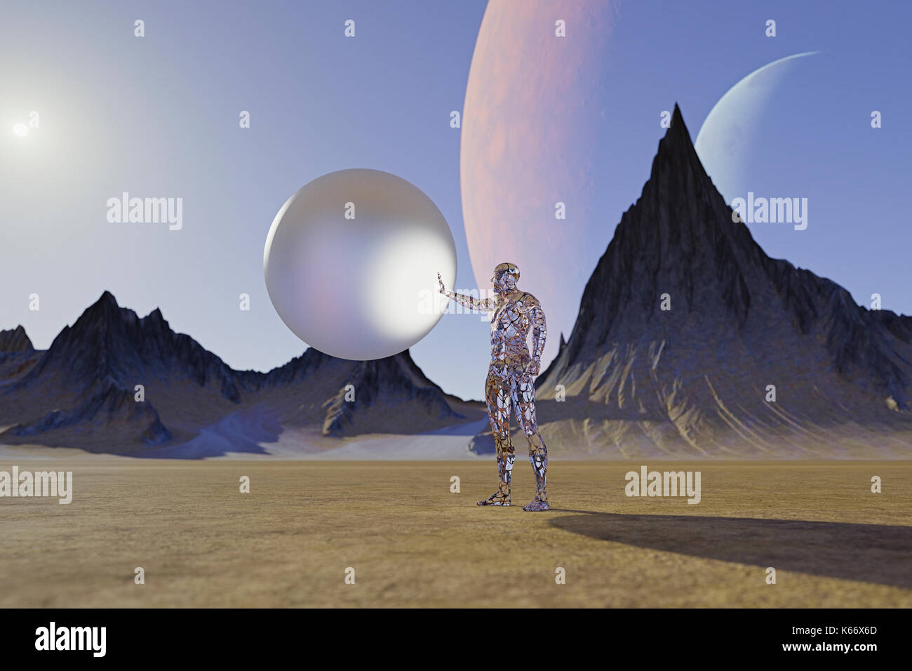 Transparent futuristic man holding sphere Stock Photo - Alamy