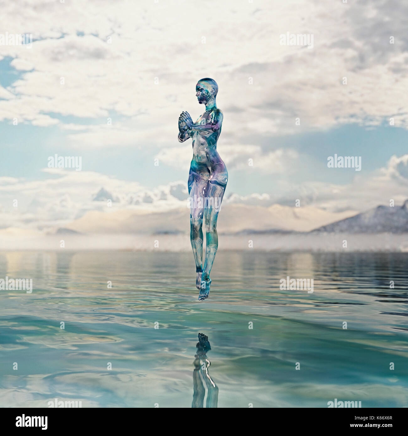 Transparent woman hovering over water Stock Photo - Alamy