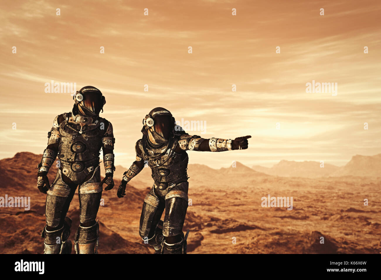 Astronauts exploring planet Stock Photo - Alamy