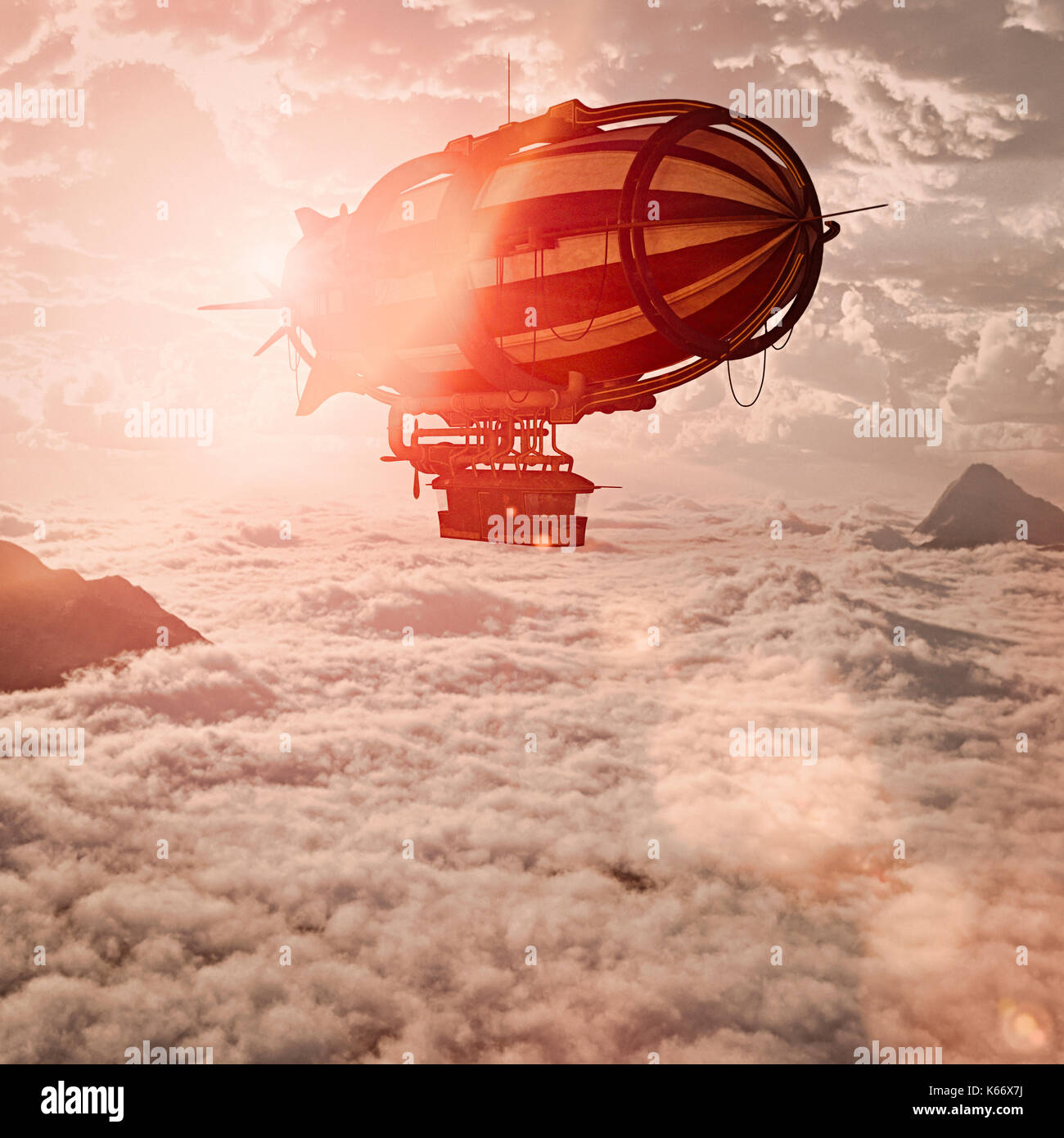 Zeppelin flying above clouds Stock Photo - Alamy