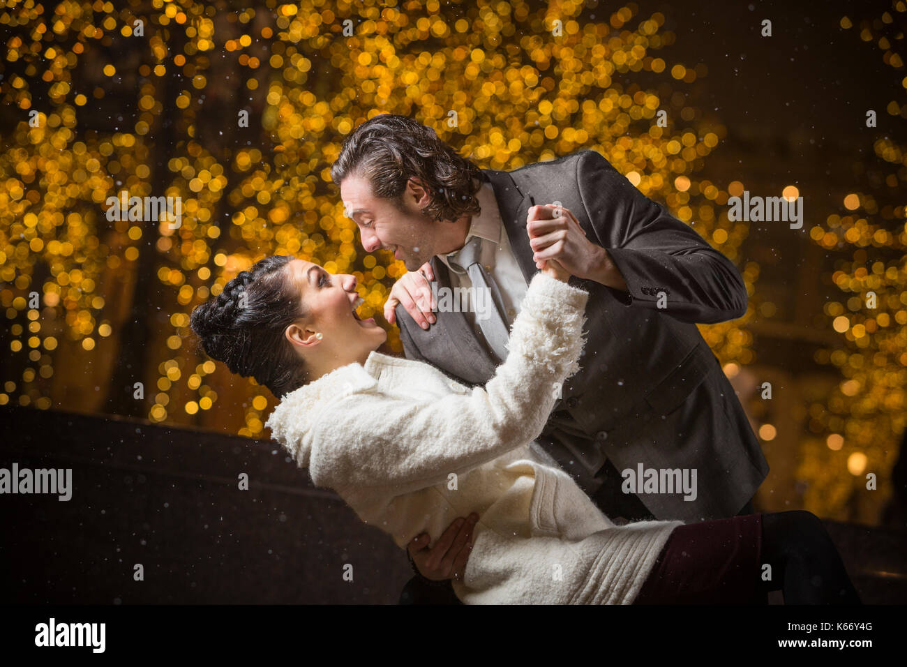 Caucasian couple dancing outdoors at night Stock Photo - Alamy