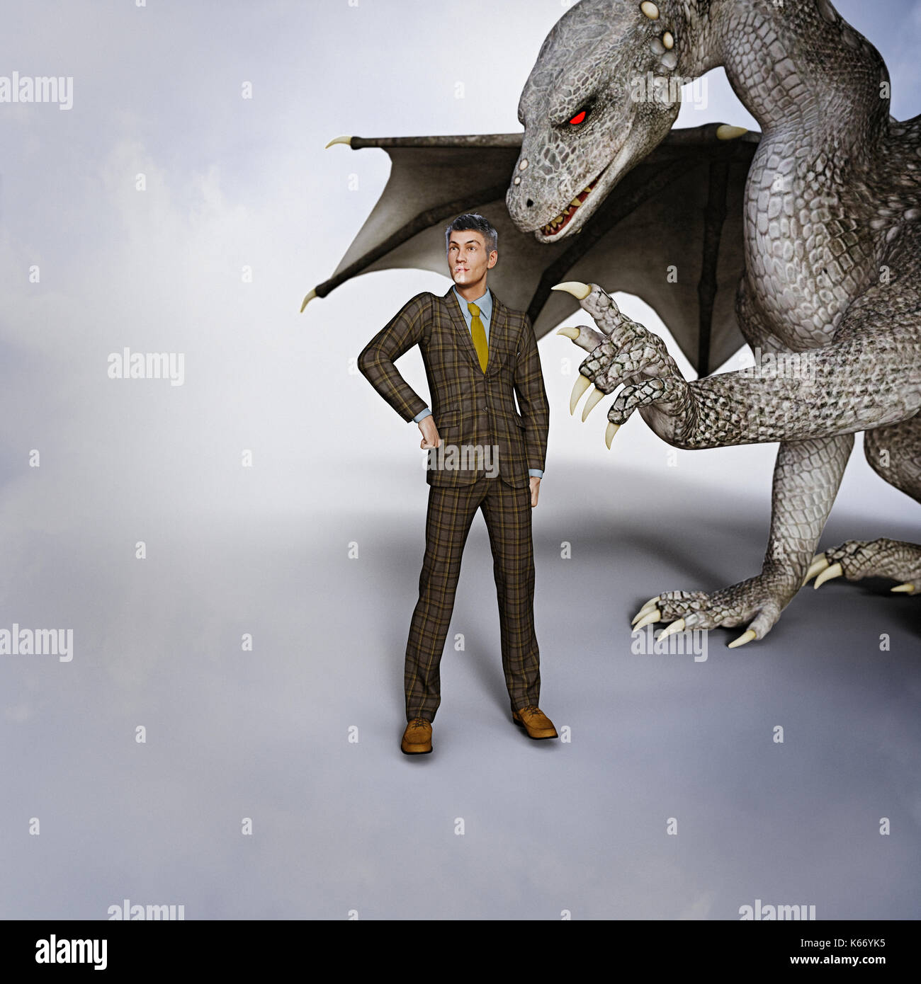 Dragon tapping businessmen on shoulder Stock Photo - Alamy