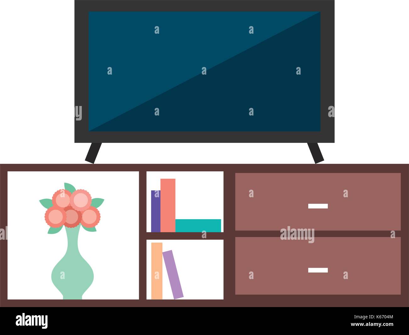 living room interior tv on stand library wooden book shelf flowers ...