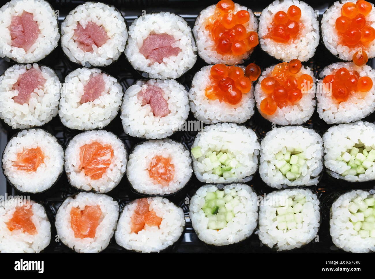 Japanese sushi assortment maki rolls with fish and caviar Stock Photo ...