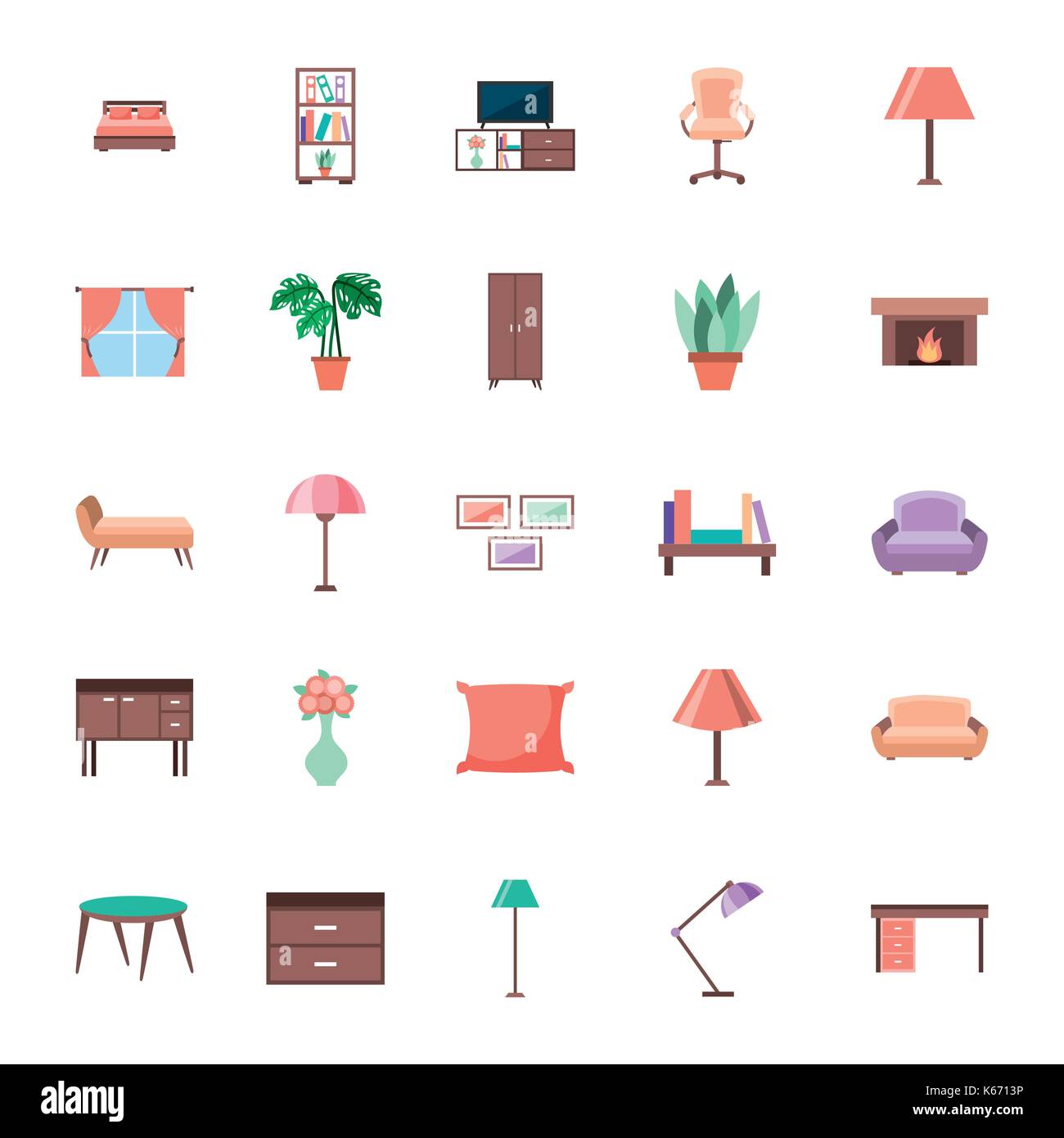 set of interior house room with furniture icons living bedroom Stock ...