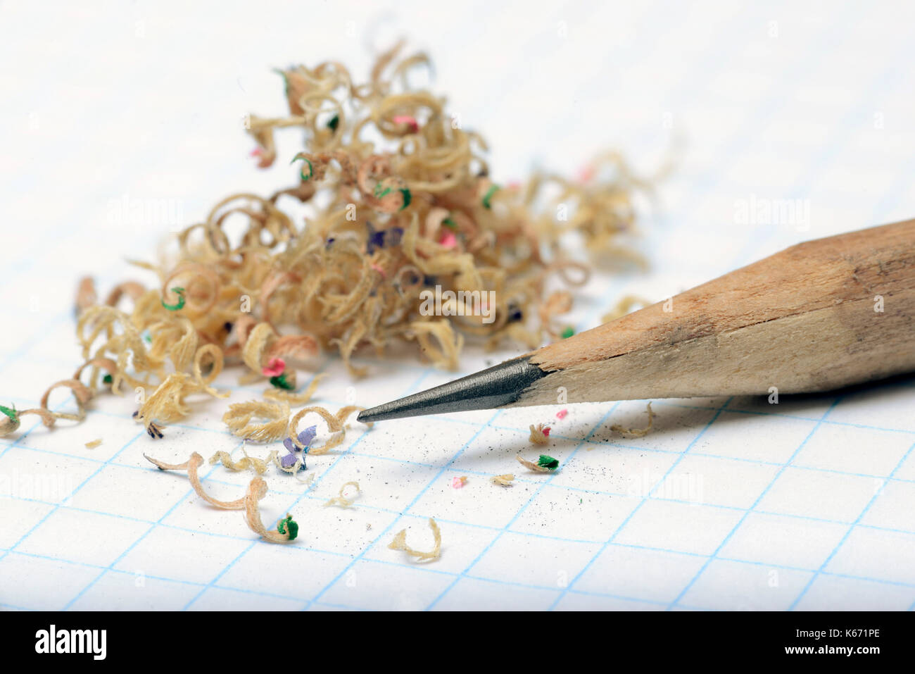 sharp pencil and wooden peeling on squared paper Stock Photo - Alamy