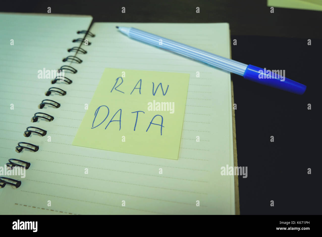 Raw data, Post it in the notebook paper with ink pen, education. Office ...