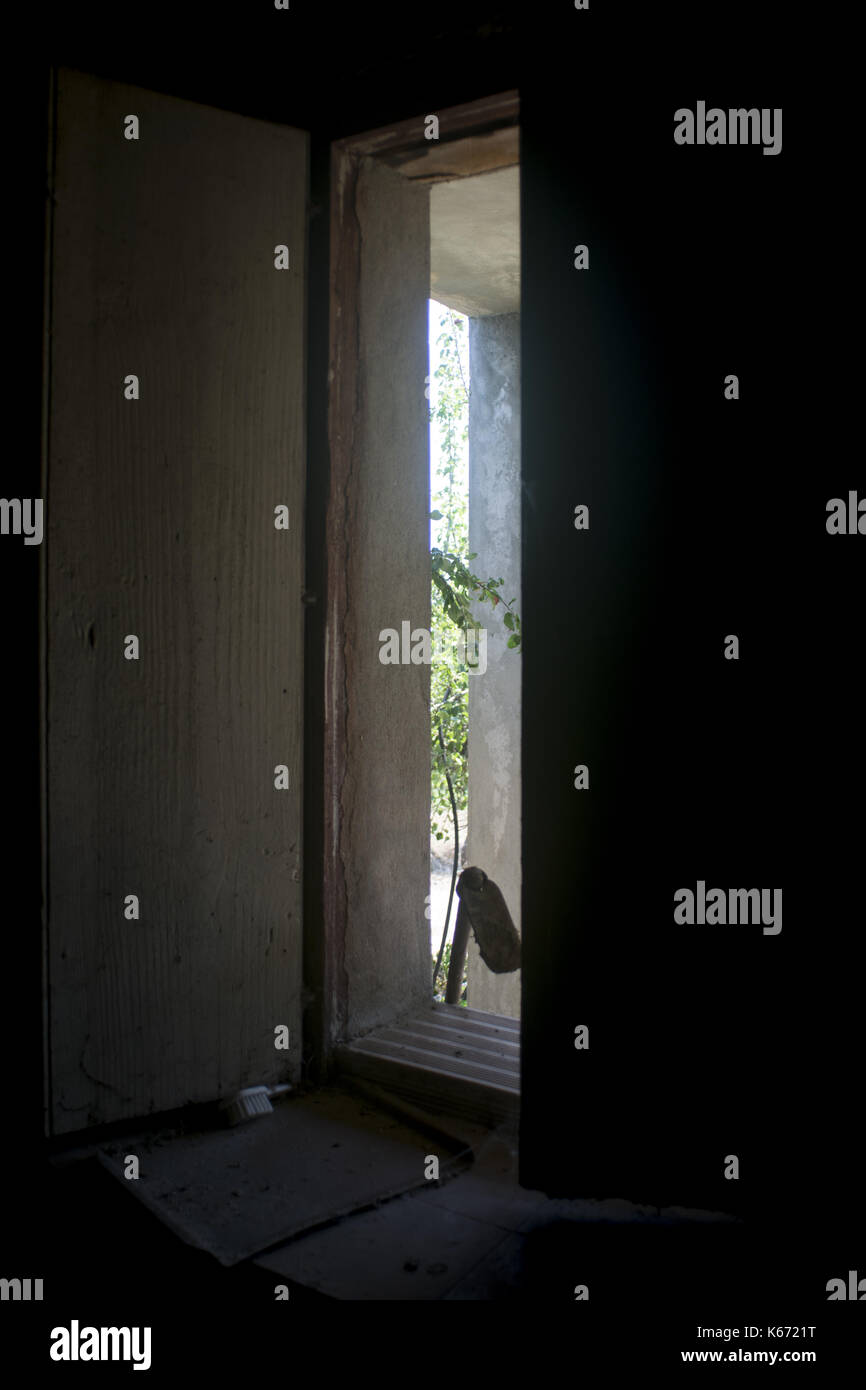 light and shadow of an old window with a hoe Stock Photo - Alamy