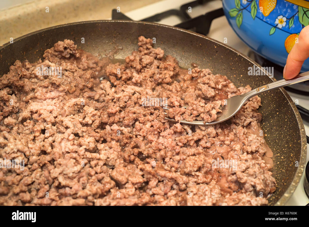 Close-up of fried minced meat Stock Photo - Alamy