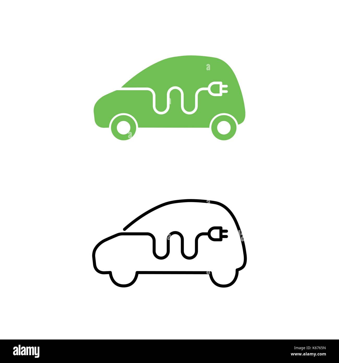 Electric car with electrical charging cable icon. Hybrid Vehicle symbol ...