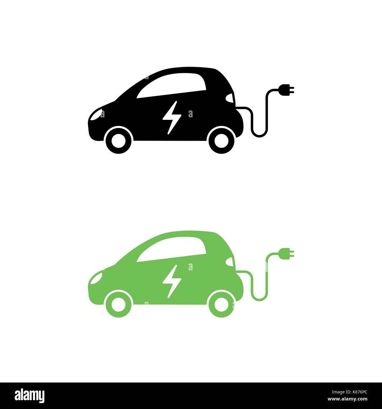 Electric car with electrical charging cable icon. Hybrid Vehicle symbol ...