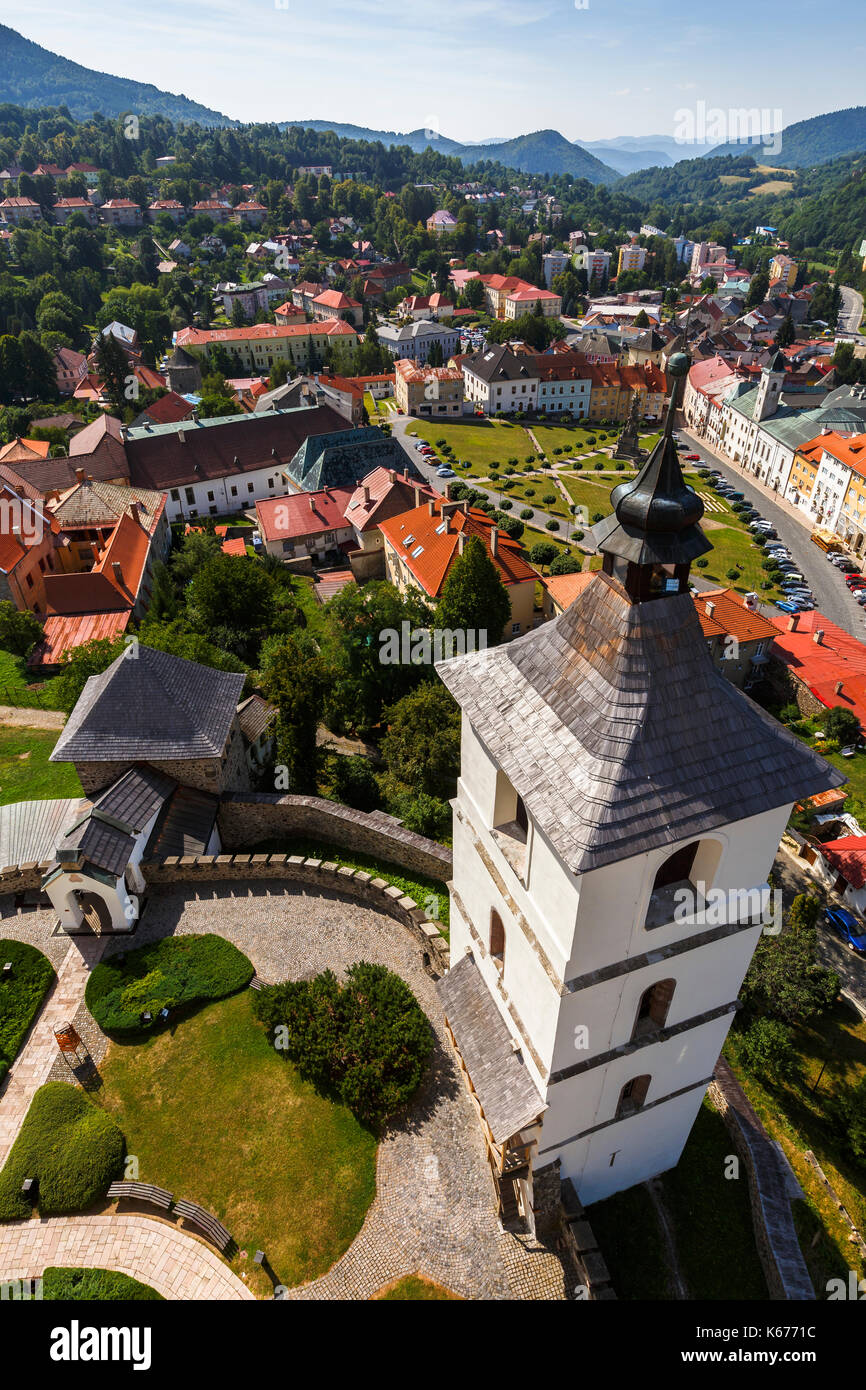 Town castle in medieval mining town of Kremnic in central Slovakia ...