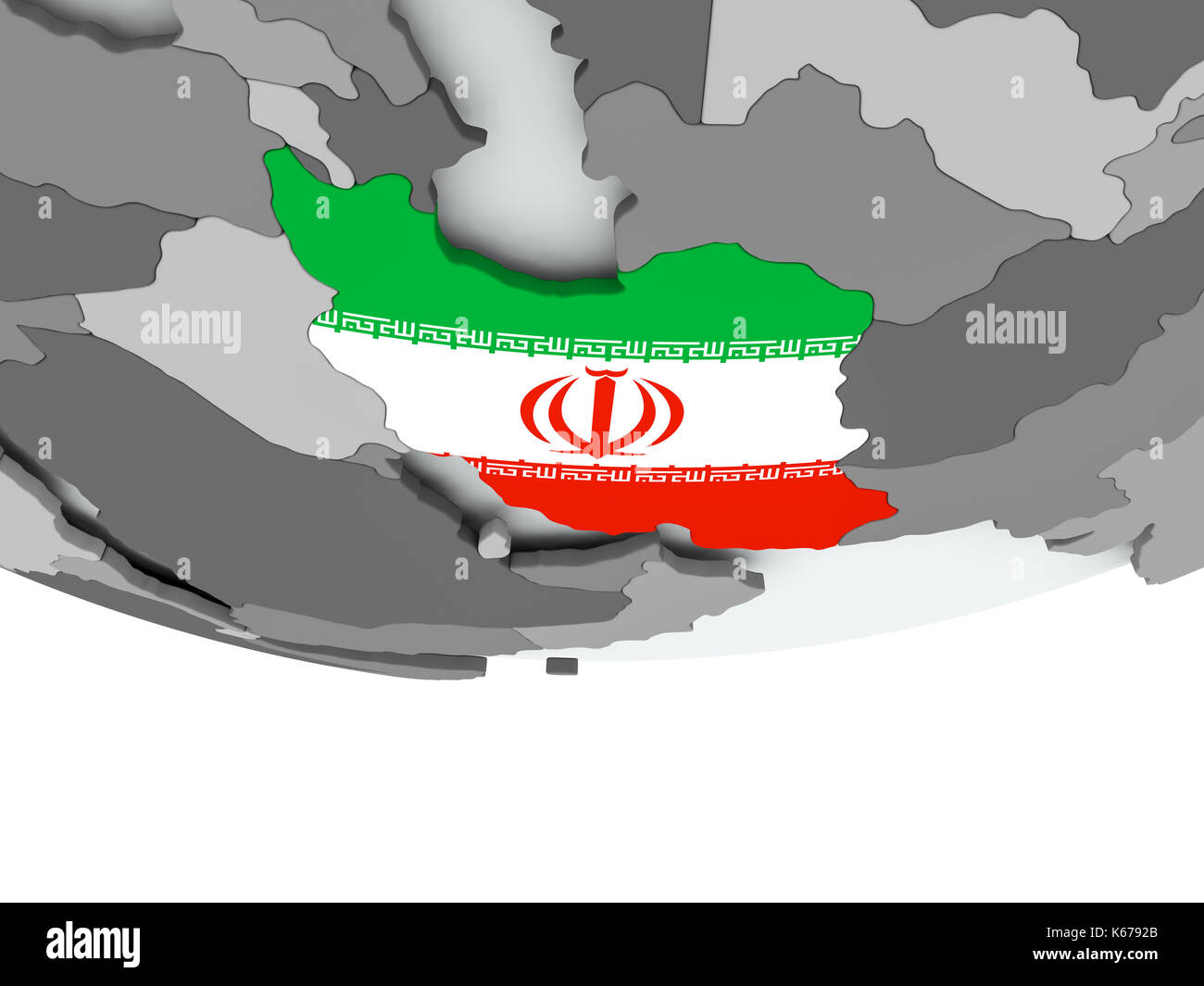 3D render of Iran with flag on grey globe. 3D illustration Stock Photo ...