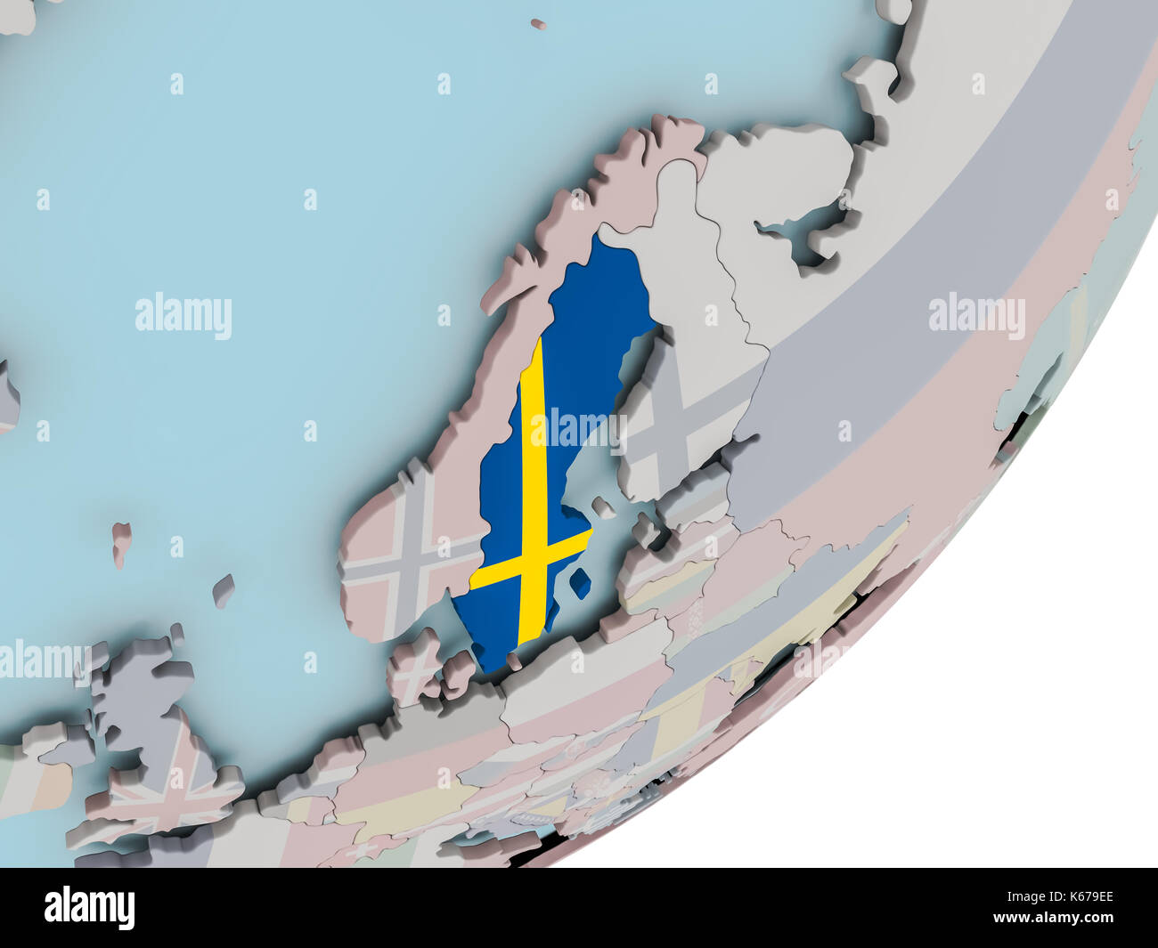 3D render of Sweden on political globe with embedded flag. 3D ...