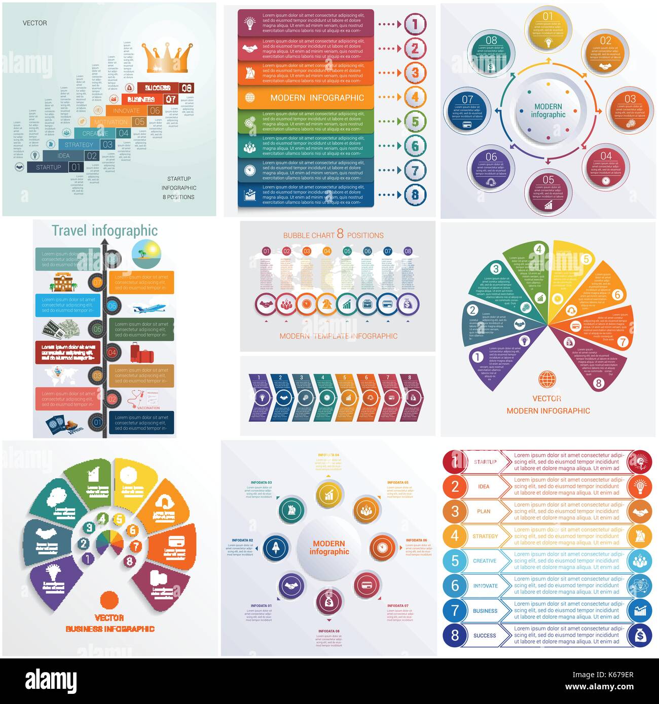 Set 10 universal templates elements Infographics conceptual cyclic ...