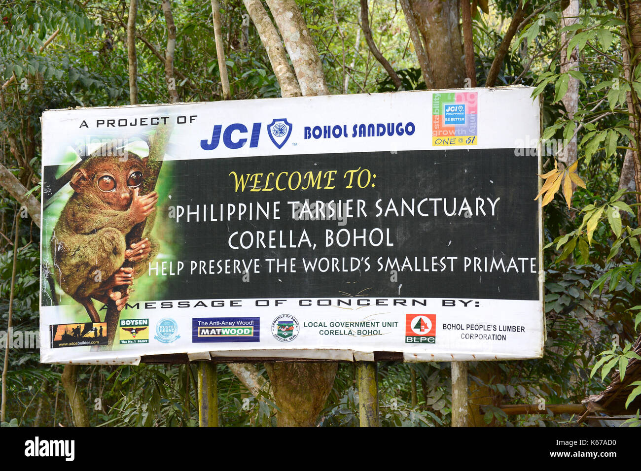 CORELLA, BOHOL, PHILIPPINES - APRIL 5, 2016: Tarsier Sanctuary Sign ...