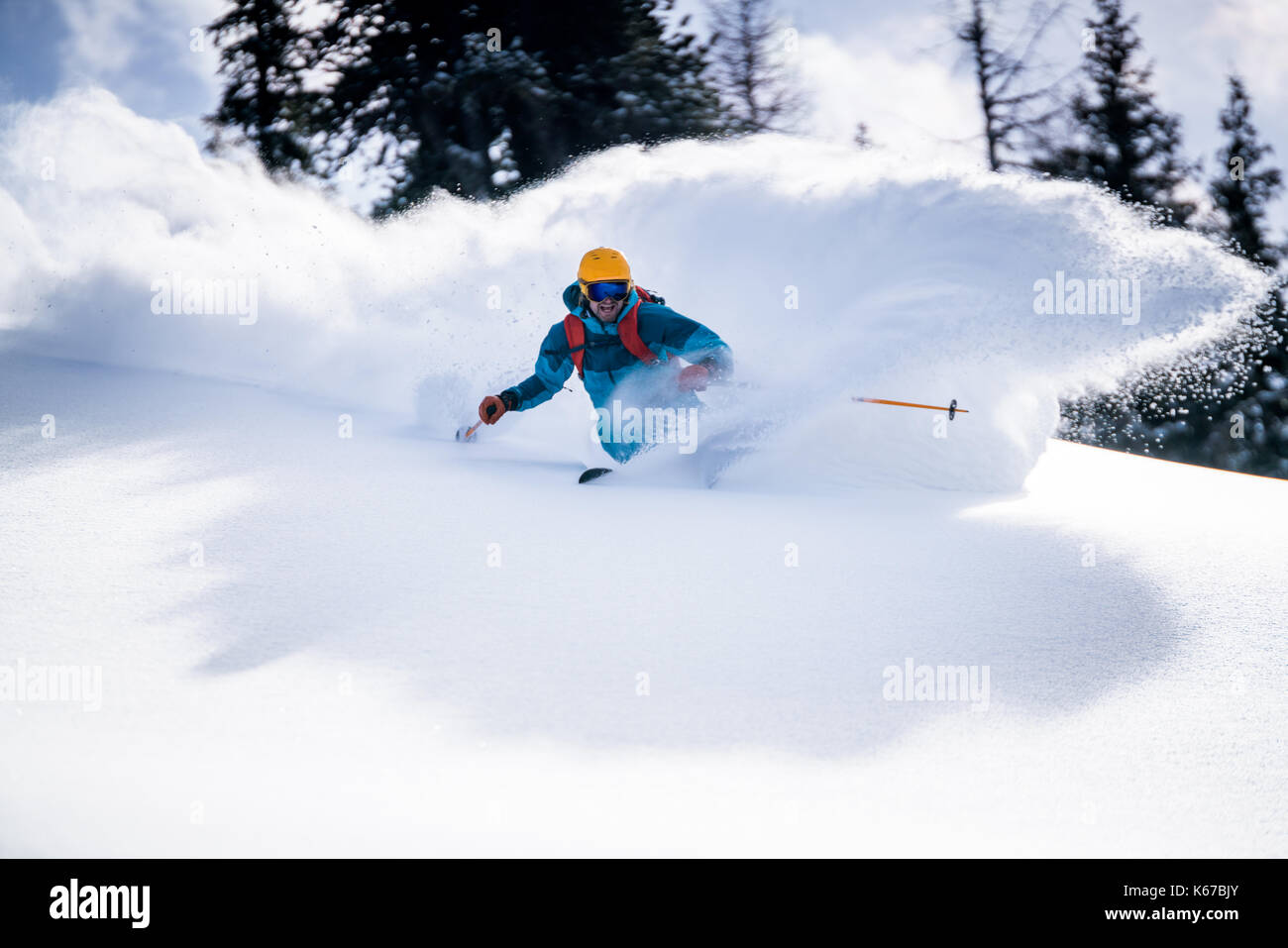 Man Powder Skiing in the Austrian Alps, Gastein, Salzburg, Austria ...
