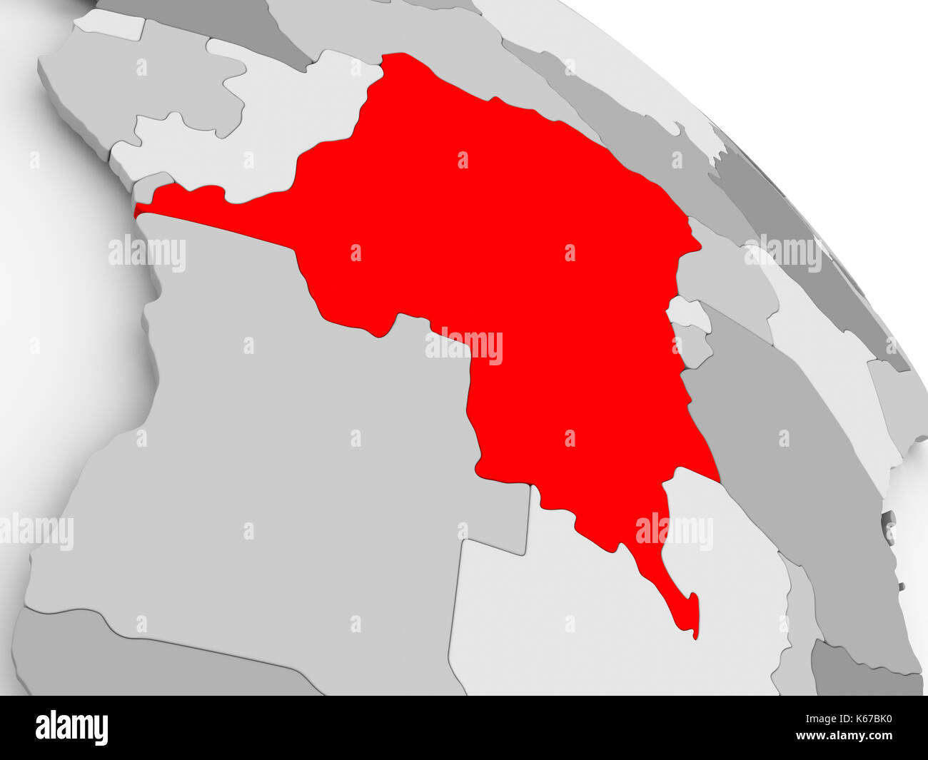 3D render of Democratic Republic of Congo in red on grey political ...