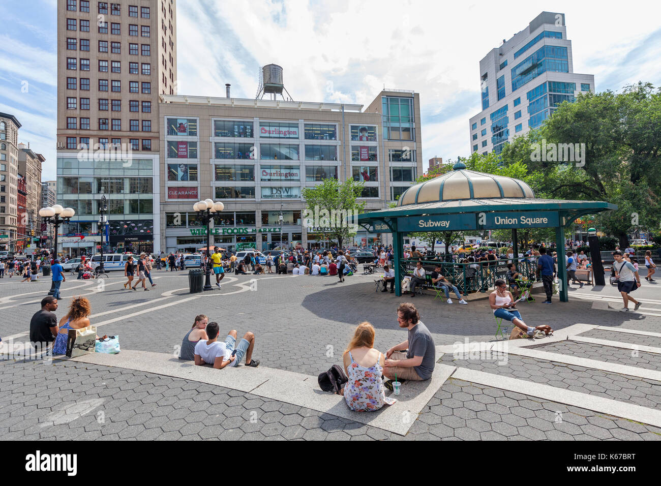 People enjoying leisure time in Union Square, New York in from of the ...