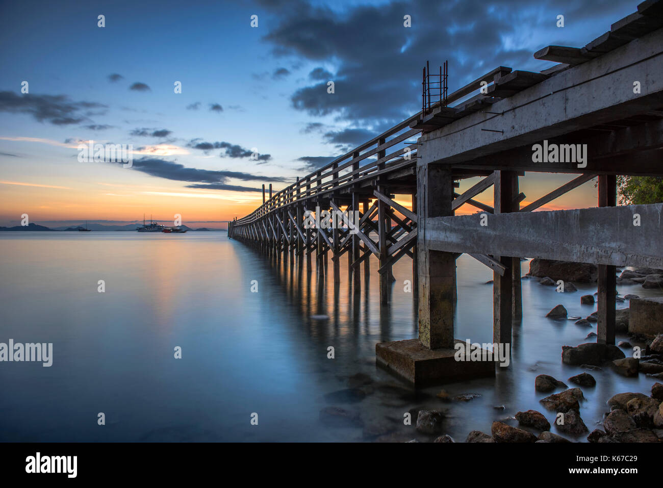 Wooden jetty, Labuan bajo, East Nusa Tenggara, Indonesia Stock Photo ...