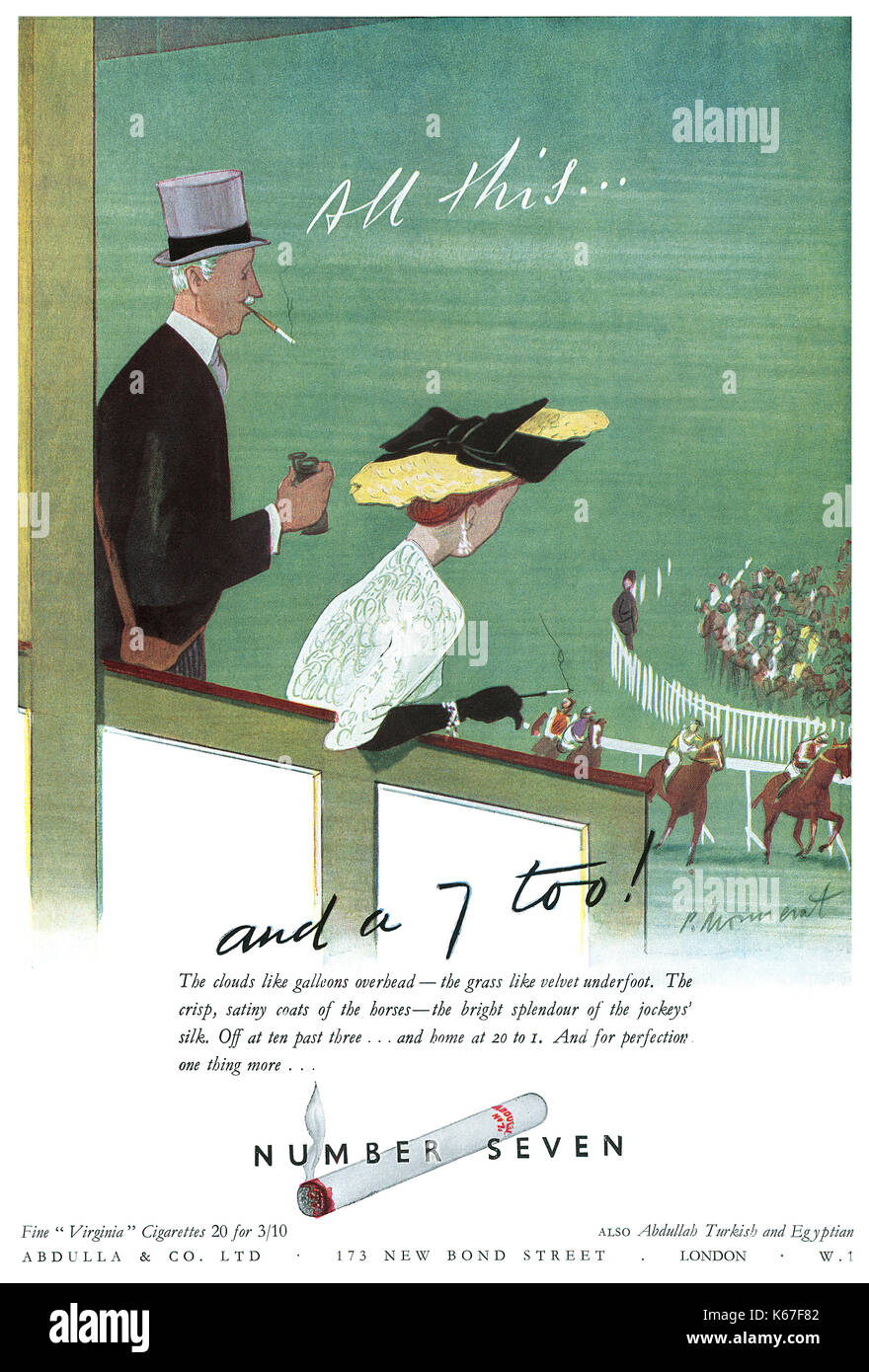 1949 British advertisement for Abdulla Number Seven Cigarettes Stock ...
