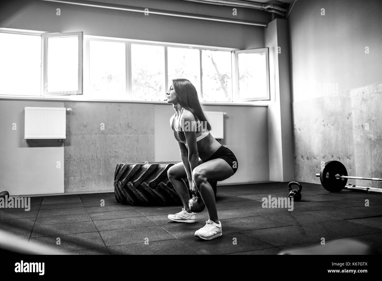 Woman dumbbell exercise Black and White Stock Photos & Images - Alamy
