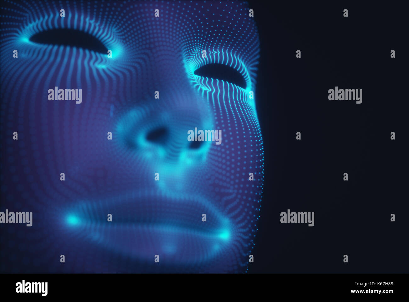 3D illustration. Stylized 3D face with polygons and points on the ...