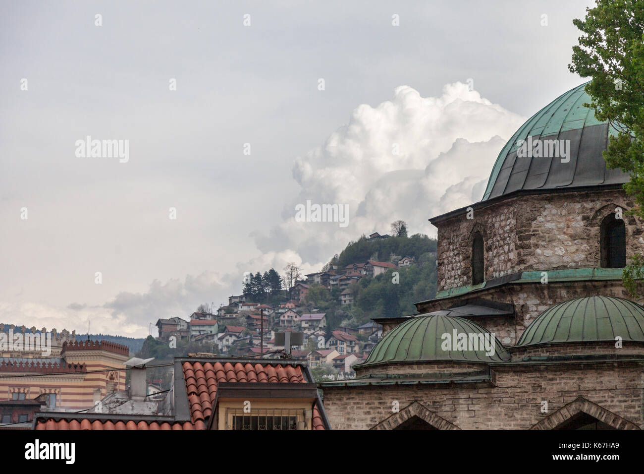 Mosque from the city center of Sarajevo, Bosnia and Herzegovina, with a ...