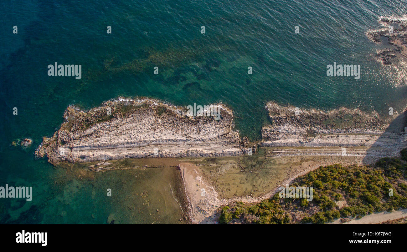 Aerial view of a beautiful bay in south Corfu Greece with crystal clear ...