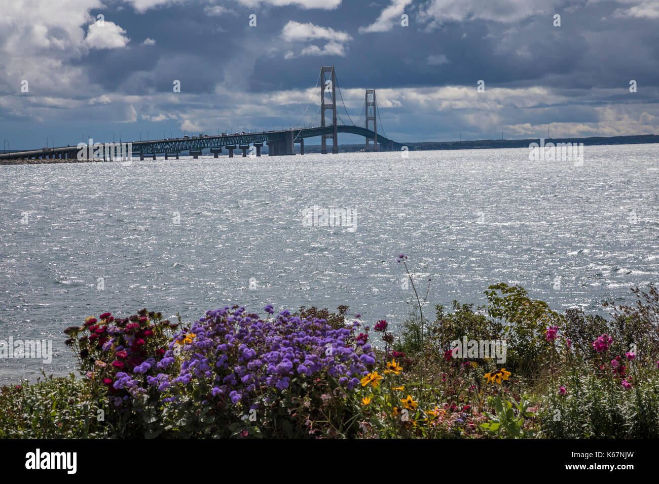 St. Ignace, Michigan - The Mackinac Bridge, a five-mile-long suspension ...