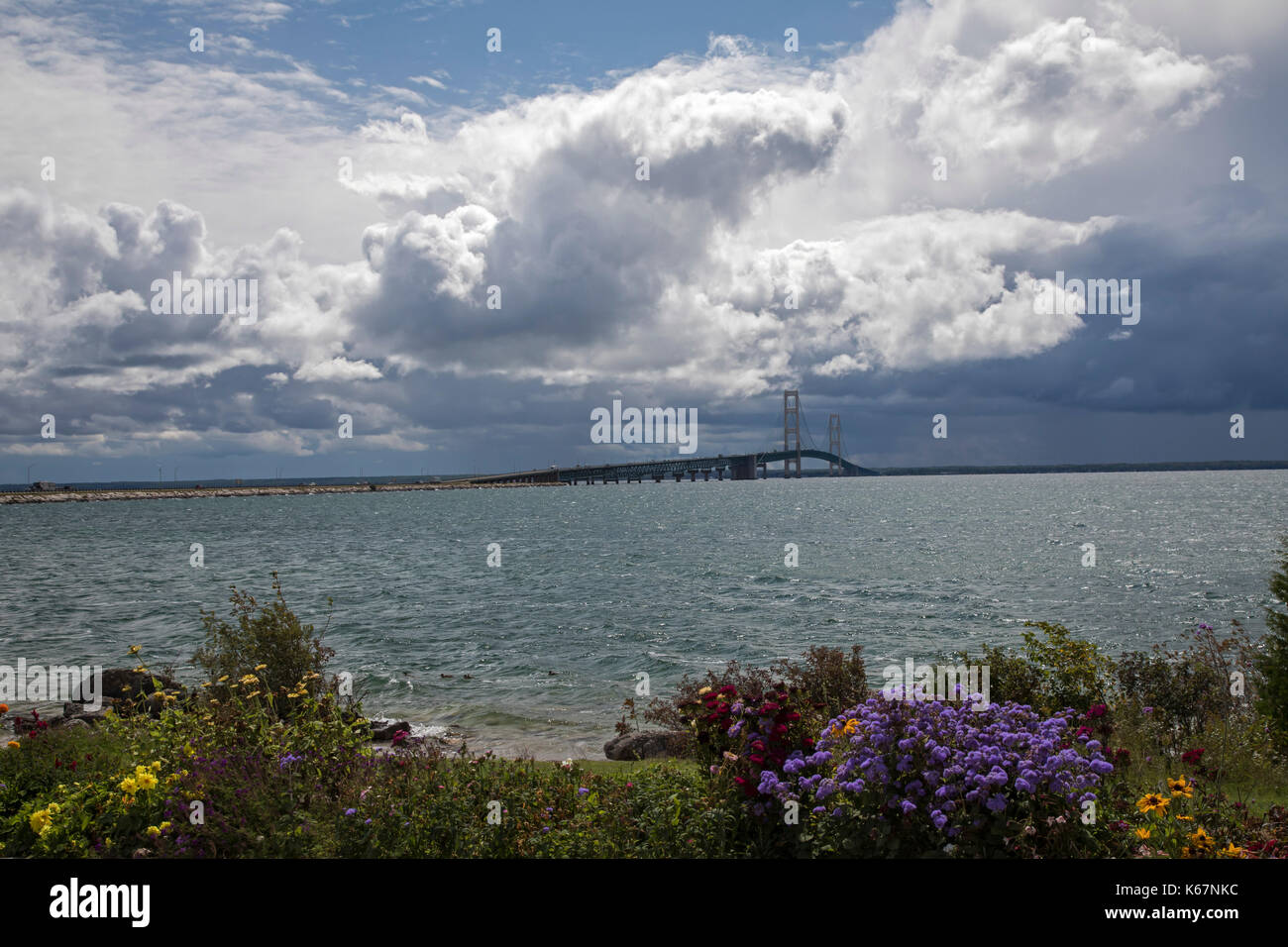 St. Ignace, Michigan - The Mackinac Bridge, a five-mile-long suspension ...