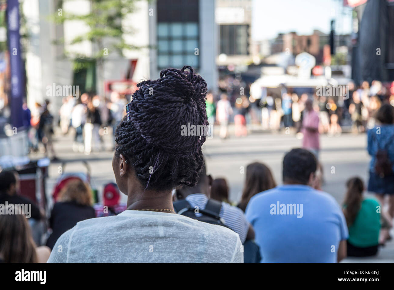 Women looking out at the most popular festival in Quebec Canada Stock ...