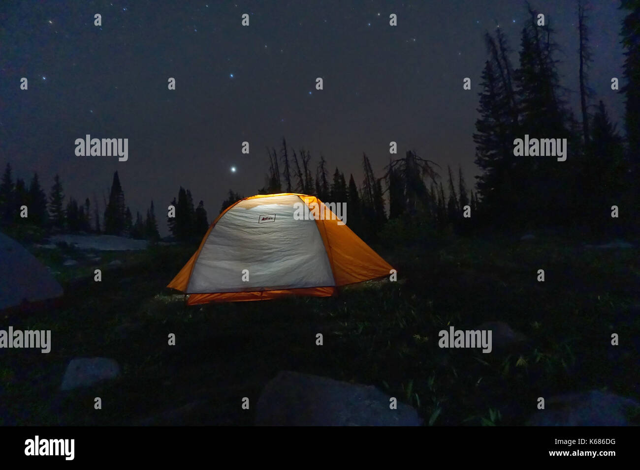 Camping tent at night Stock Photo - Alamy