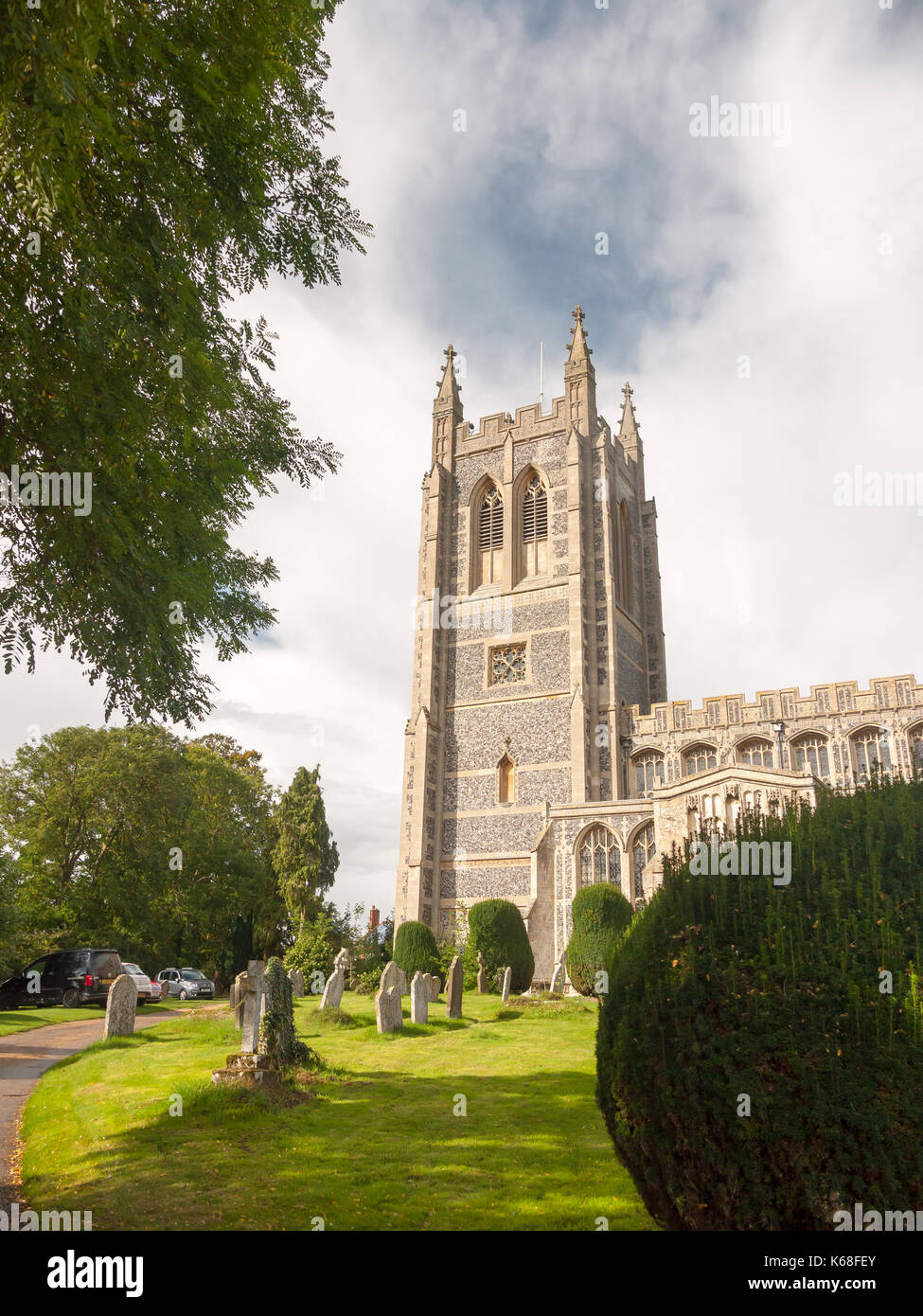 full english summer scene of church in long melford front tower ...
