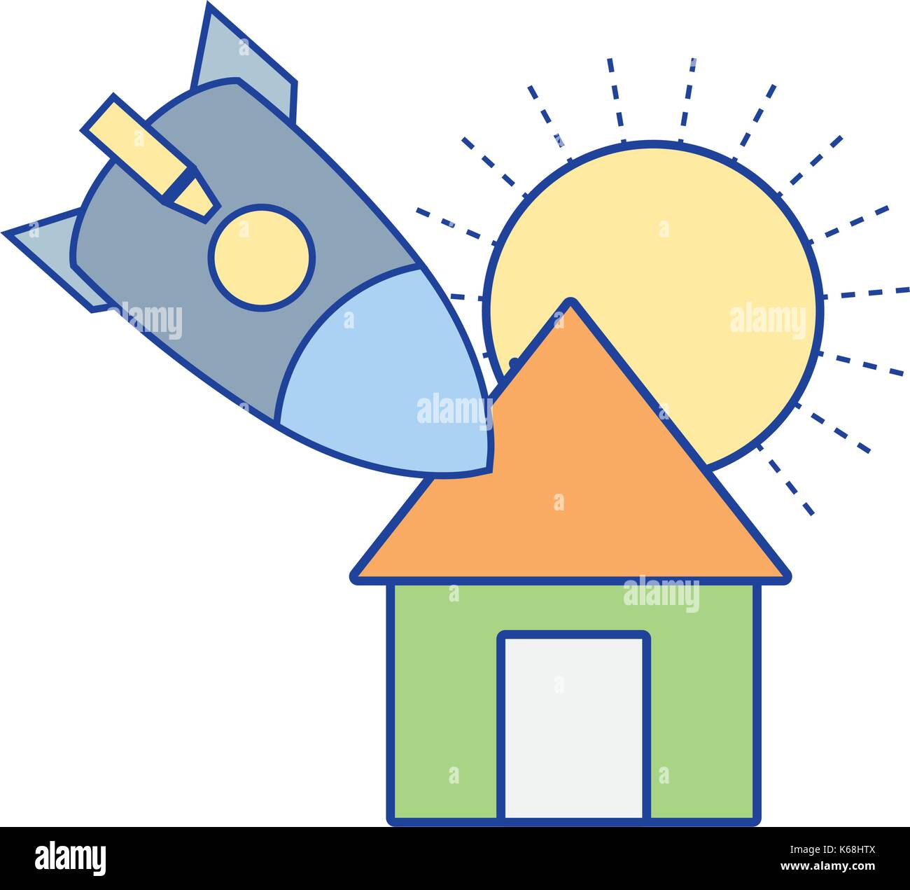 sun and rocket crashed with the roof house Stock Vector Image & Art - Alamy