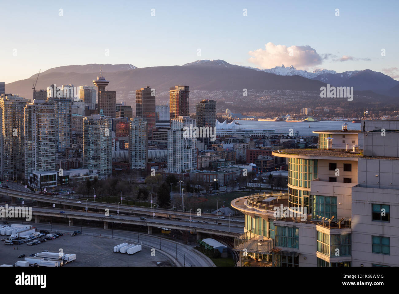 Aerial view of Downtown Vancouver City, BC, Canada, during sunset Stock ...