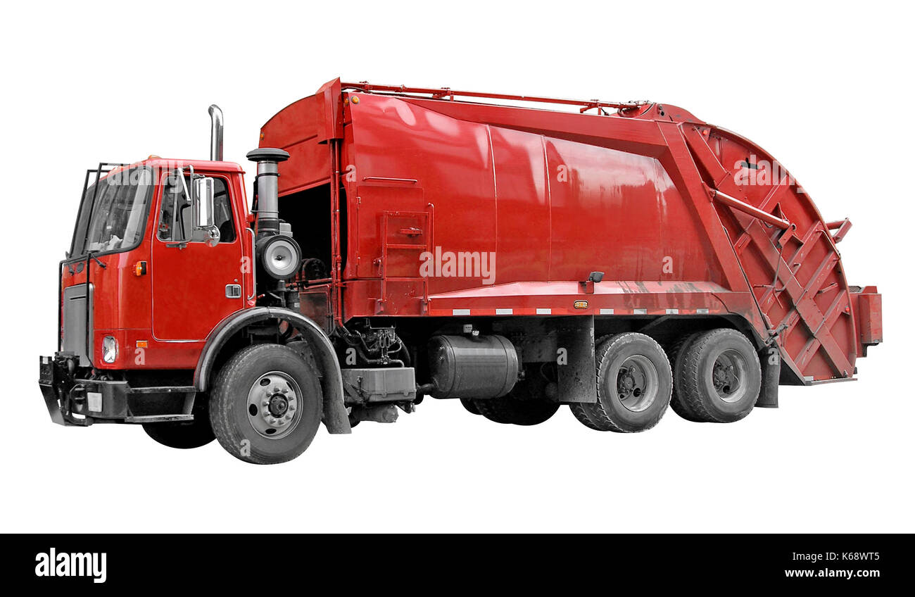 Garbage truck with all logos and signage removed. A clipping path is ...