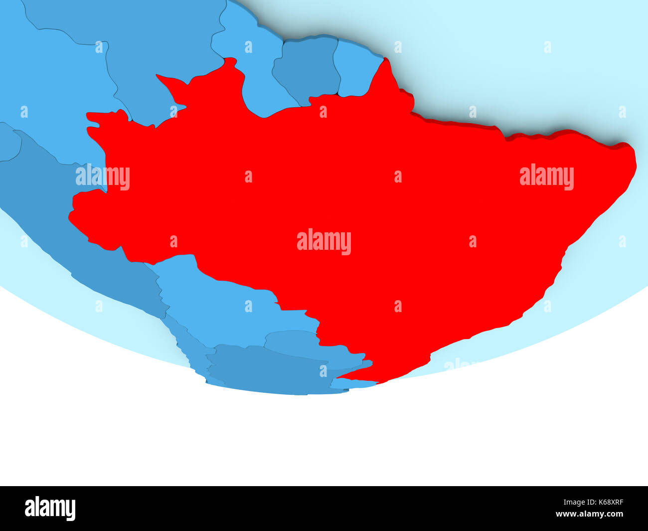 Illustration of Brazil highlighted in red on blue globe. 3D ...