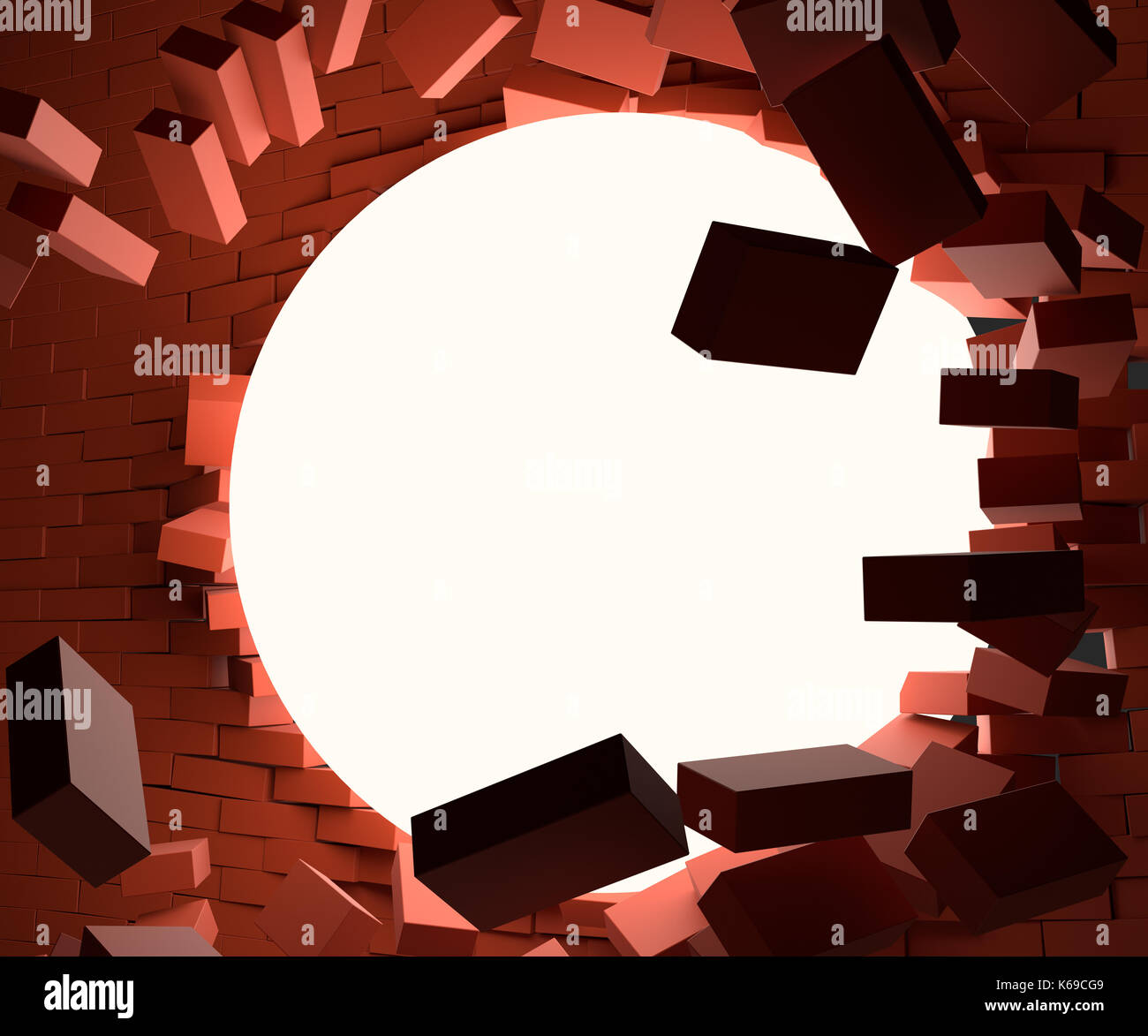 A glowing ball smashed the brick wall Stock Photo - Alamy
