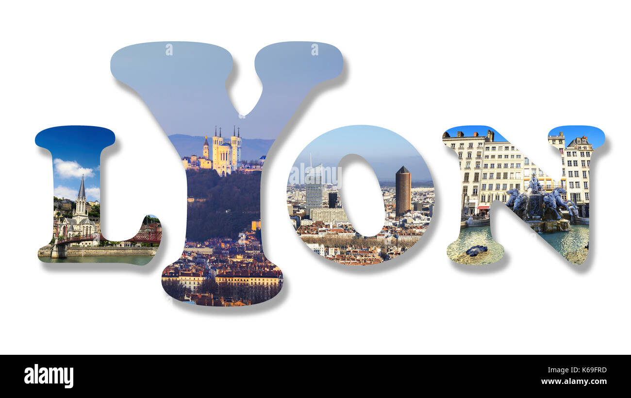 Photo collage with LYON digit Stock Photo - Alamy